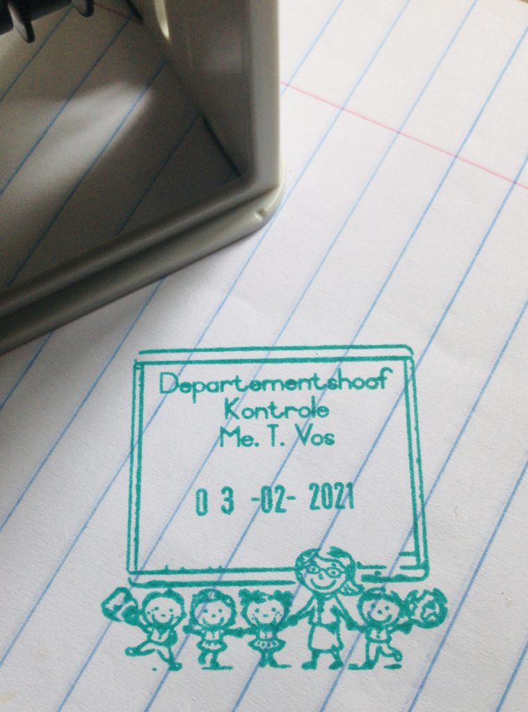 School children and teacher 42mmx42mm square stamp | Juffrou 911 Stamps