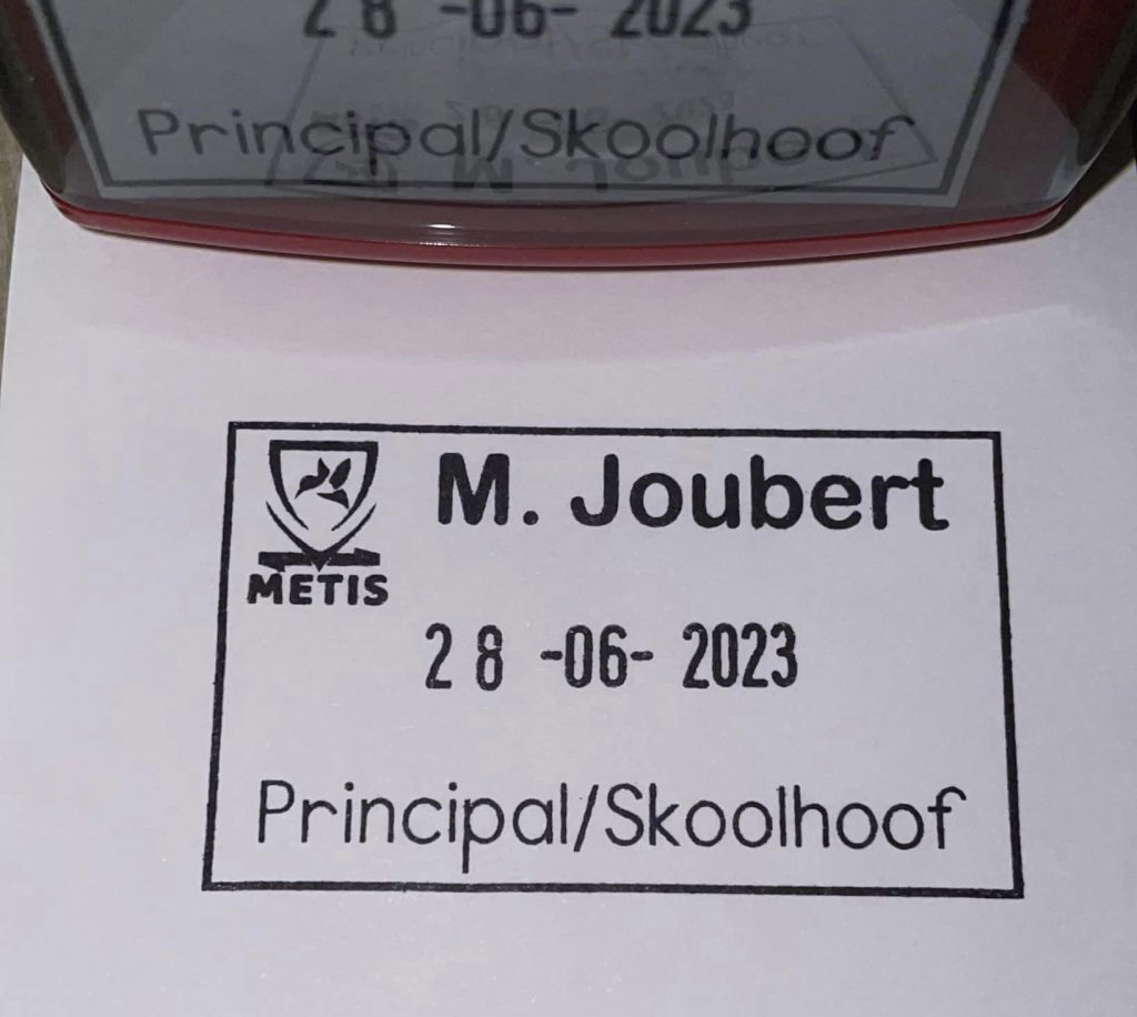 30mmx50mm adjustable date stamp - School logo and wording | Juffrou 911 ...